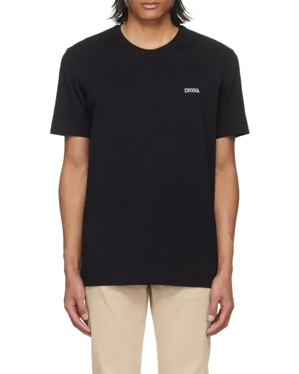 Zegna Logo Embroidered Crewneck T-shirt - Black