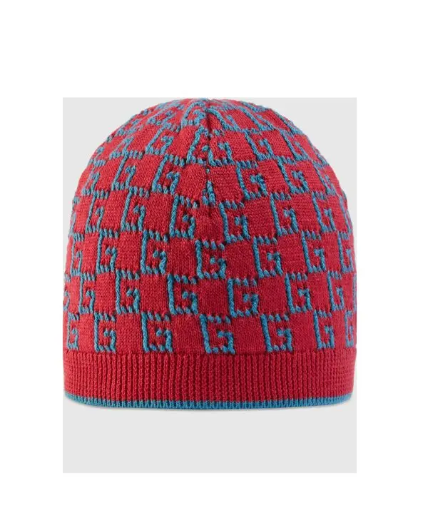 Gucci Square G Cotton Beanie - Red