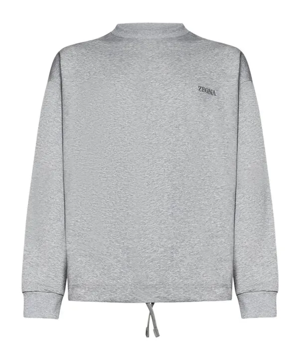 Zegna Drawstring Crewneck Sweatshirt - Grey Melange