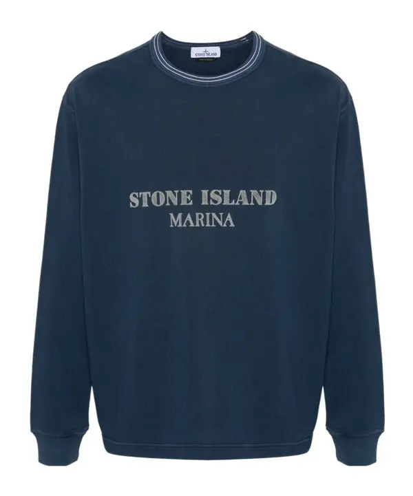Stone Island Logo-print Cotton Sweatshirt - Blue
