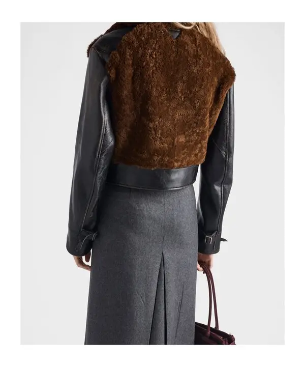 Prada Leather And Shearling Aviator Jacket - Black