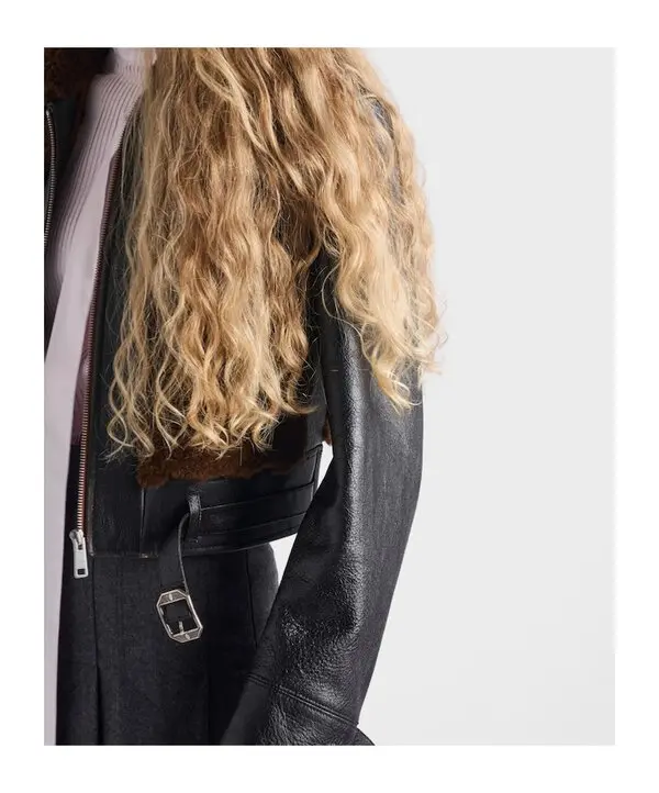 Prada Leather And Shearling Aviator Jacket - Black