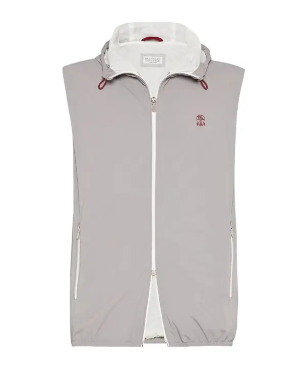 Brunello Cucinelli Zip-up Sleeveless Vest With Embroidered Logo - Grey