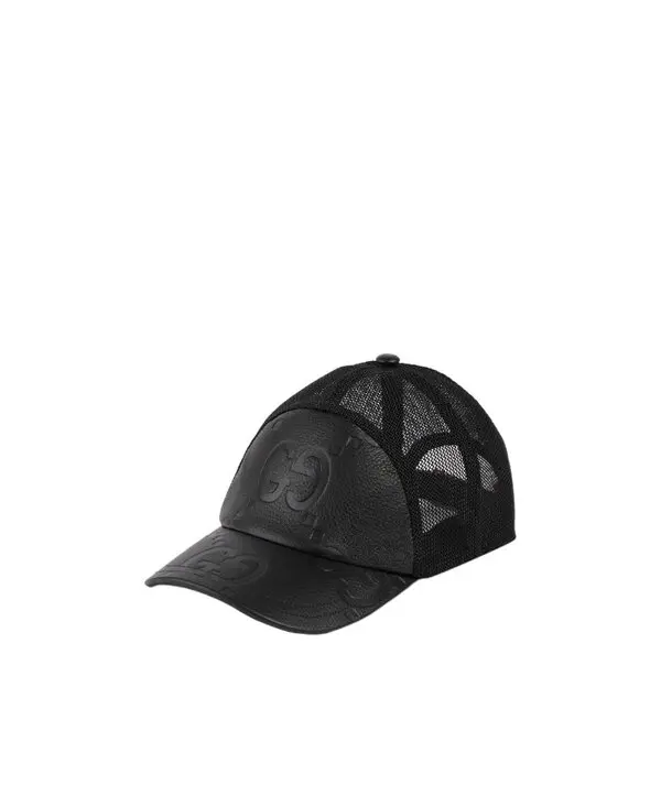 Gucci Jumbo Gg Leather Baseball Cap - Black