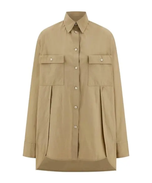 FERRAGAMO Long-sleeved Poplin Shirt - Stone