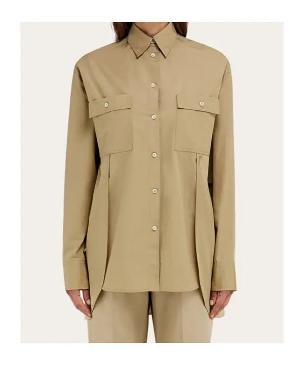 FERRAGAMO Long-sleeved Poplin Shirt - Stone