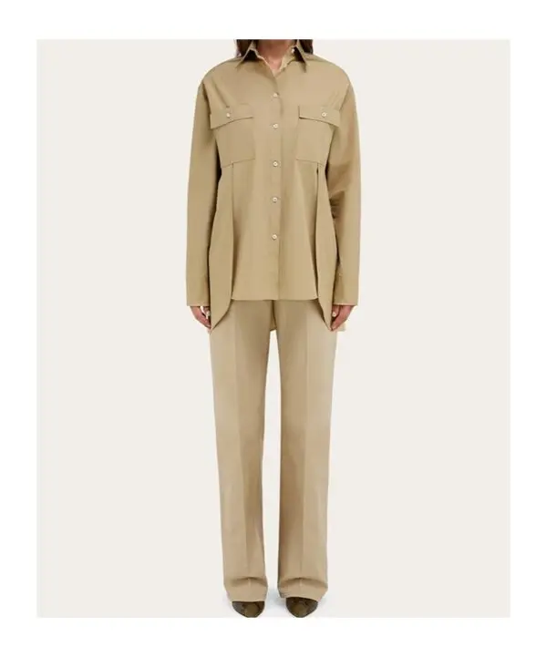 FERRAGAMO Long-sleeved Poplin Shirt - Stone