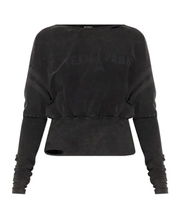 MISBHV Boatneck Long Sleeve Top With Logo Detailing - Black