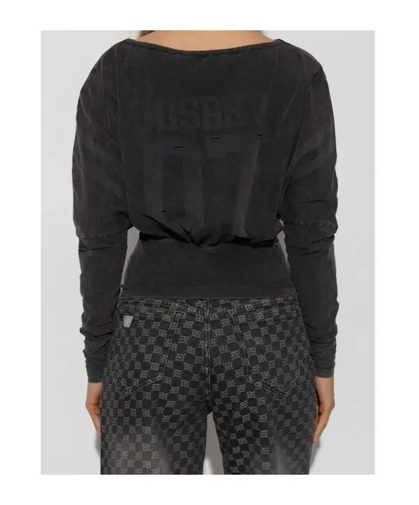MISBHV Boatneck Long Sleeve Top With Logo Detailing - Black