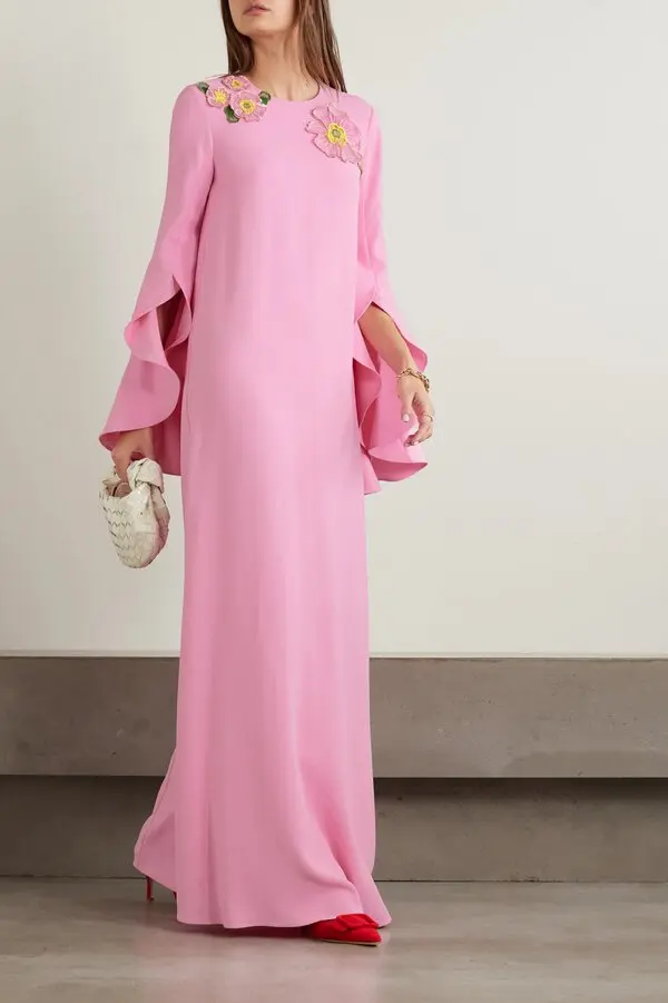 Oscar De La Renta Embellished Stretch Maxi Dress