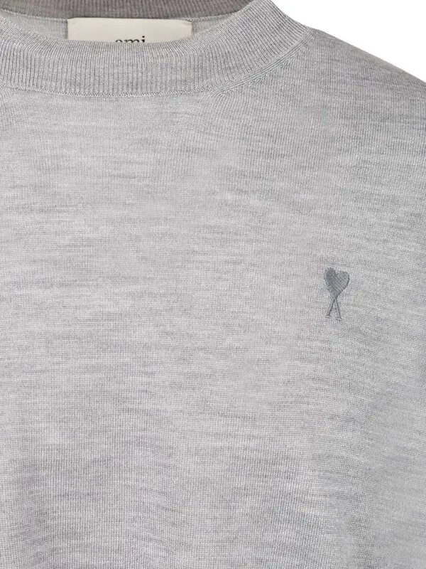 AMI Paris Embroidered Logo Crew Neck Sweater - Gray