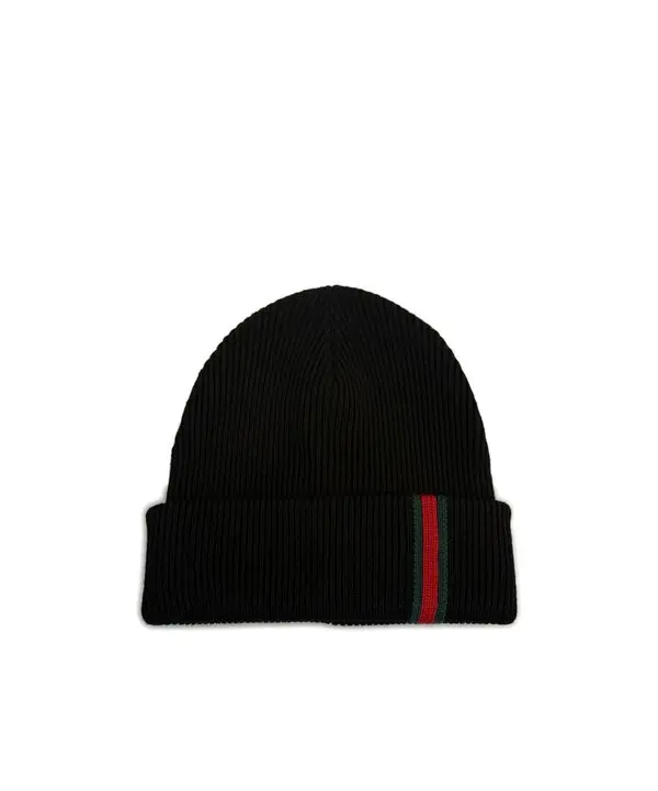 Gucci Web Detailed Knitted Beanie - Black