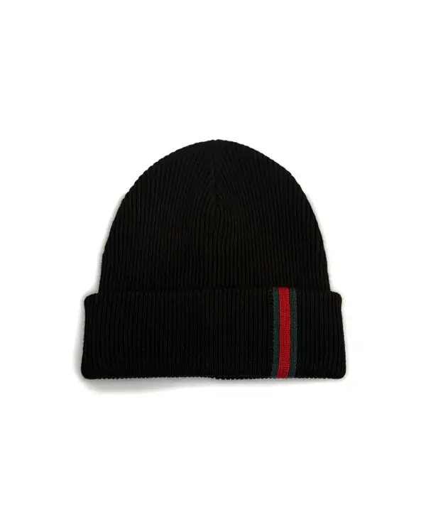 Gucci Web Detailed Knitted Beanie - Black
