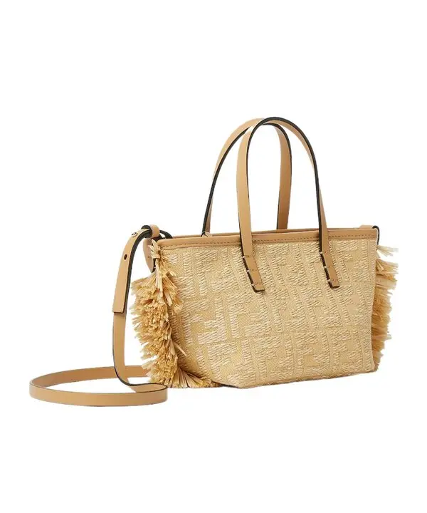 Fendi Mini Roll Ff Jacquard Fringed Tote Bag - Light Brown