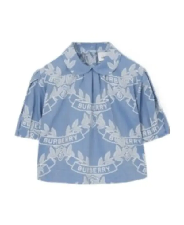 Burberry Puff Sleeve Collared Shirt With Oak Leaf Badge - Blue