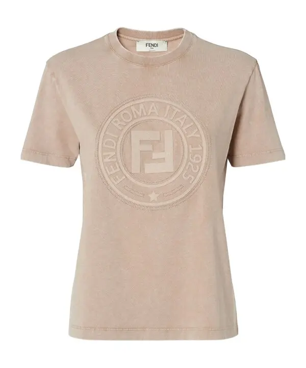 Fendi Logo Stamp Embossed Crewneck T-shirt - Brown