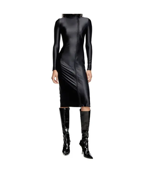DIESEL® D-silver Asymmetrical Zip Midi Dress