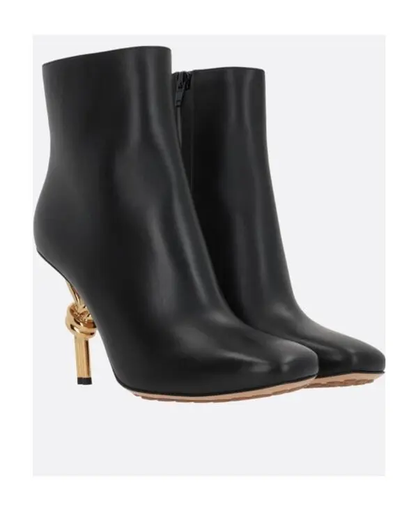 Bottega Veneta Square Toe Ankle Boots With Knot Detail Heel - Black