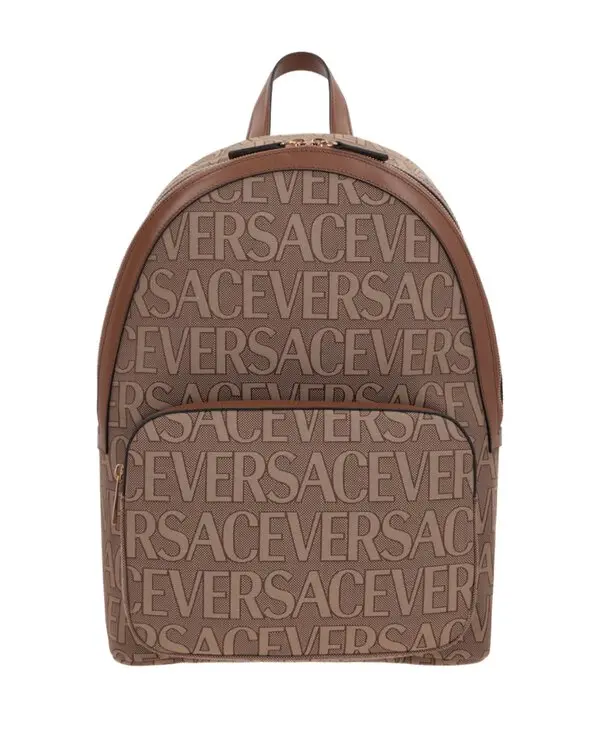 Versace Allover Logo Printed Backpack - Brown