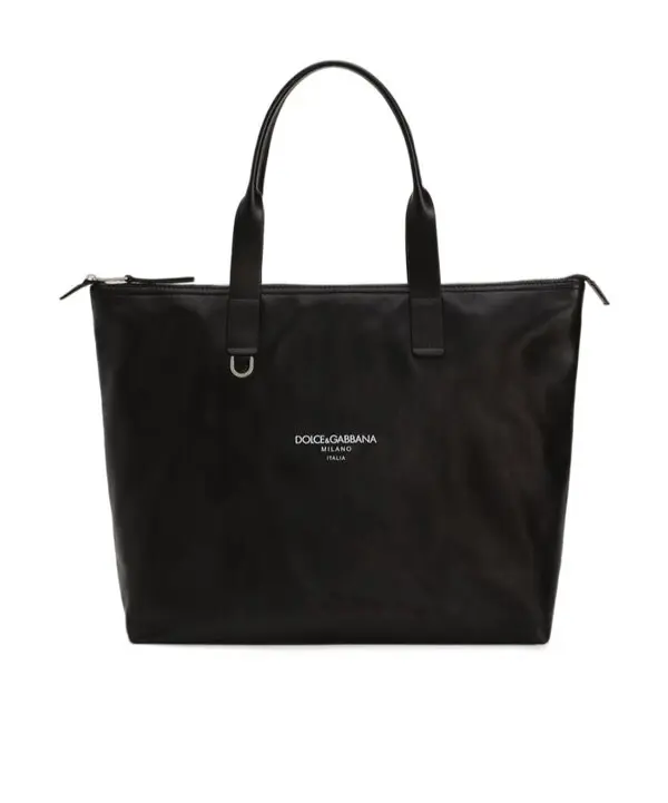 Dolce & Gabbana Calfskin Shopper Bag With Logo - Black