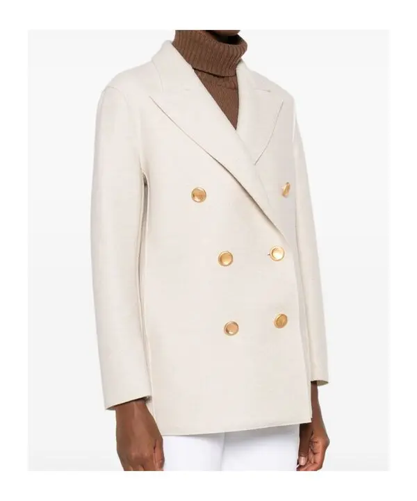 Harris Wharf London Double-breasted Gold-button Coat - White