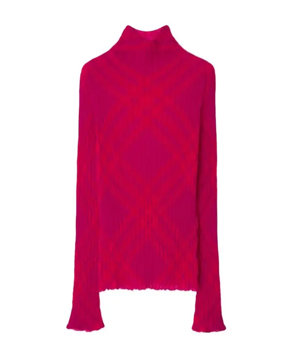 Burberry High-neck Ribbed-knit Jumper With Plaid Check - Red