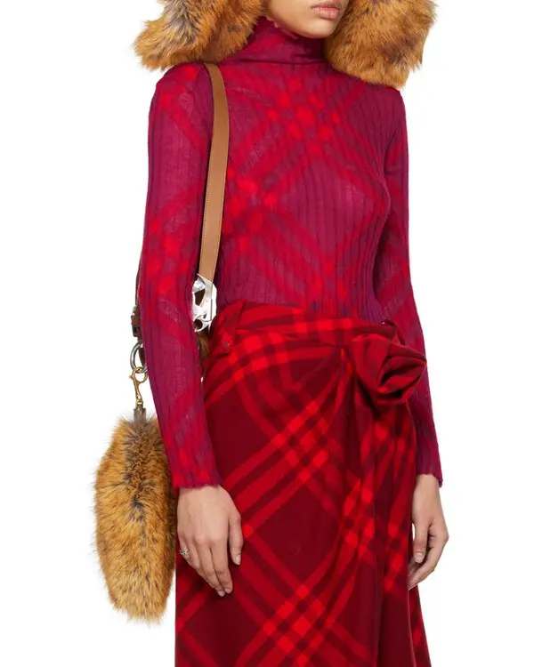 Burberry High-neck Ribbed-knit Jumper With Plaid Check - Red