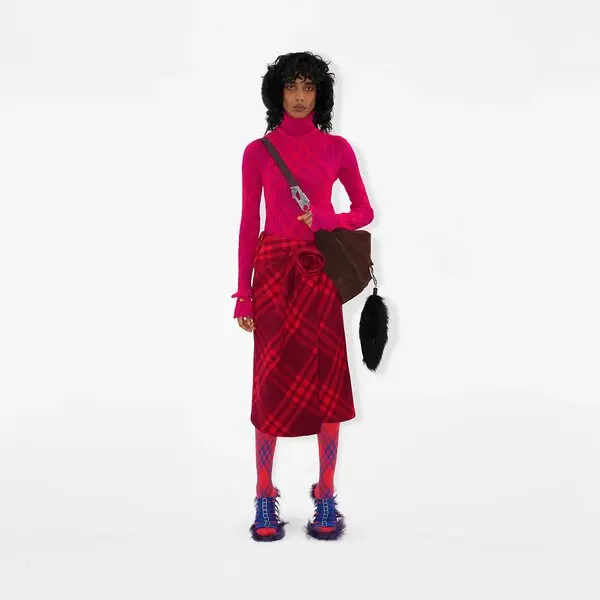 Burberry High-neck Ribbed-knit Jumper With Plaid Check - Red