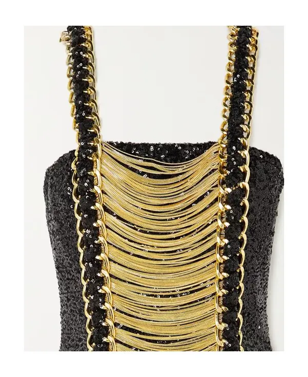 Balmain Logo Embellished Sequined Dress