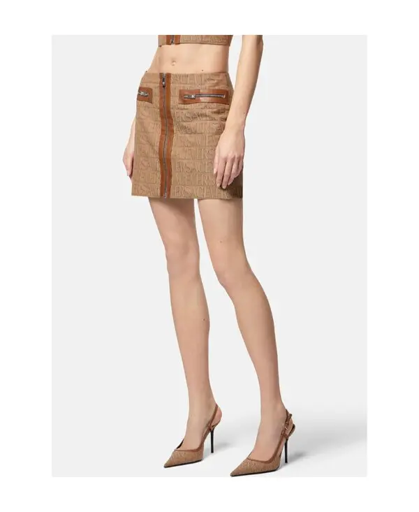 Versace Logo Jacquard Zipped Mini Skirt