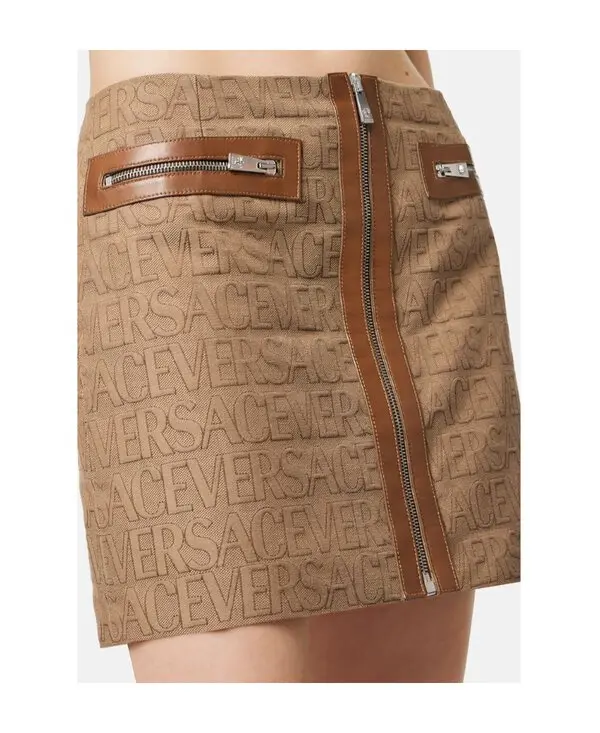 Versace Logo Jacquard Zipped Mini Skirt