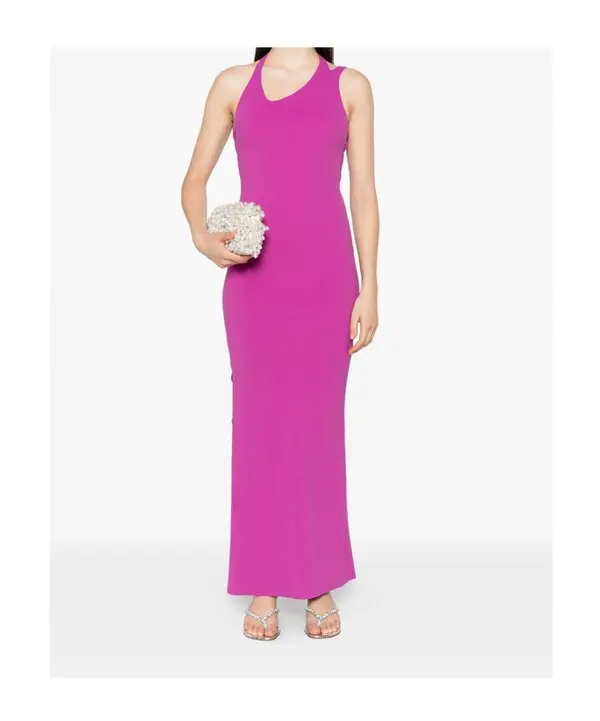 Patrizia Pepe Halter Neck One Shoulder Maxi Dress - Pink