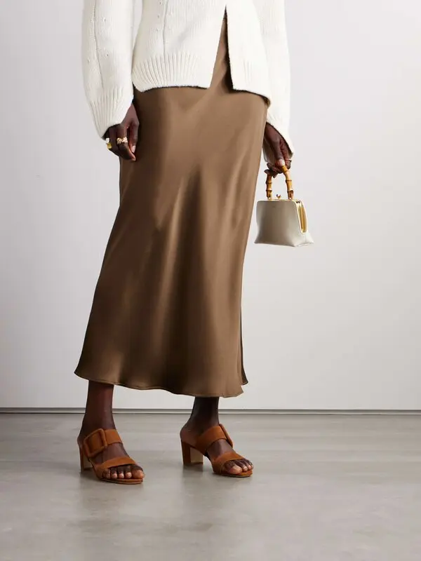 Manolo Blahnik Suede Block Heel Sandals With Buckle Detail