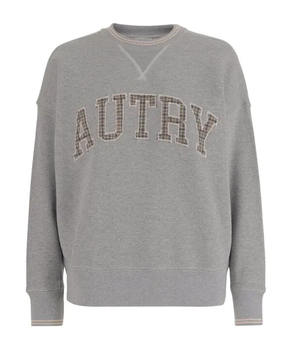 AUTRY Check-pattern Embroidered Sweatshirt - Gray