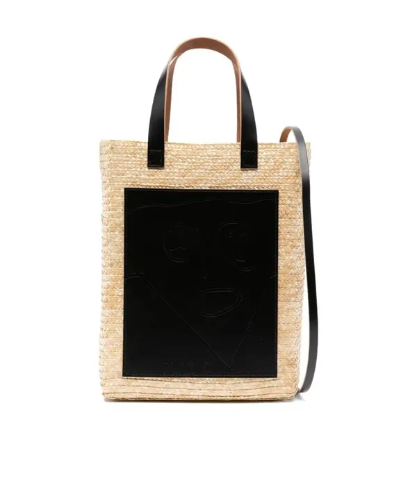 Plan C Pili And Bianca Straw Tote Bag - Black