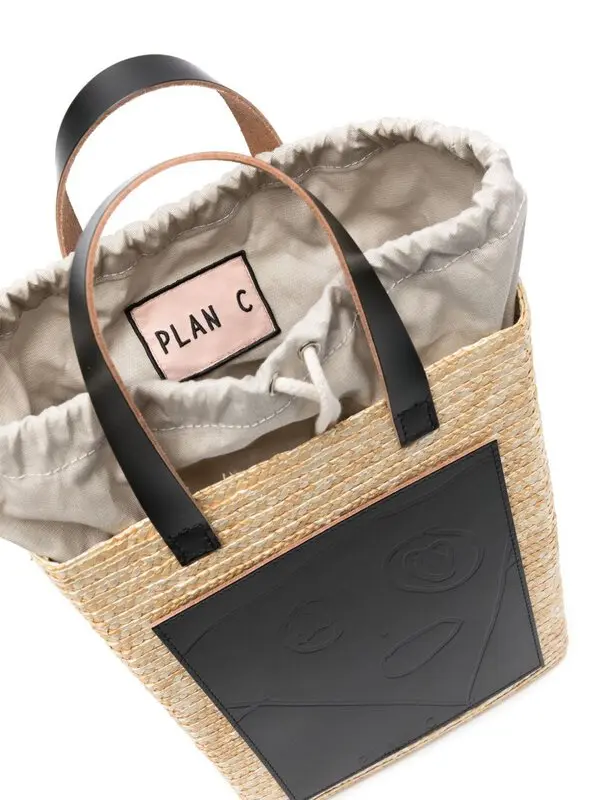 Plan C Pili And Bianca Straw Tote Bag - Black