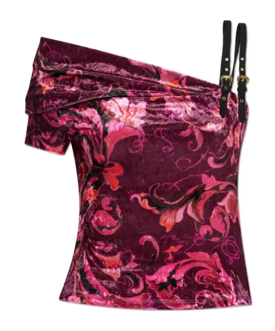 Versace Barocco Printed Off-shoulder Velvet Top - Red