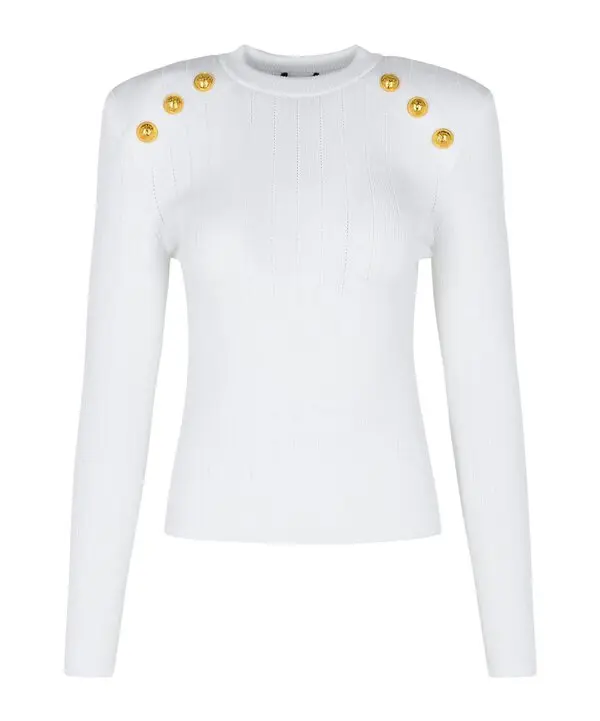 Balmain Button Embellished Knitted Jumper - White