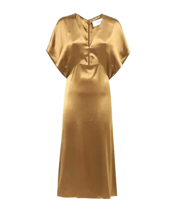 YVES SALOMON Cut-out Satin Midi Dress - Brown