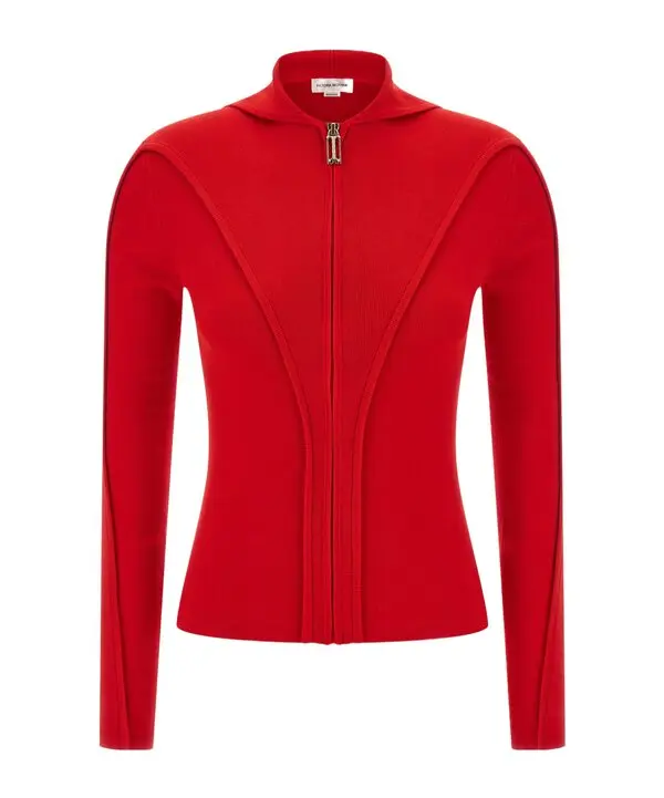 Victoria Beckham Zip-front Panelled Wool Hooded Cardigan - Red