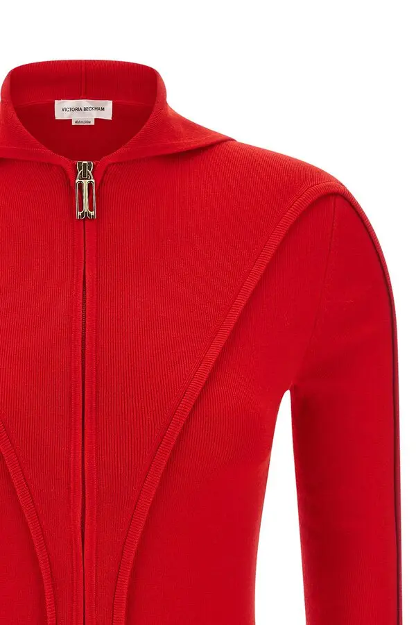 Victoria Beckham Zip-front Panelled Wool Hooded Cardigan