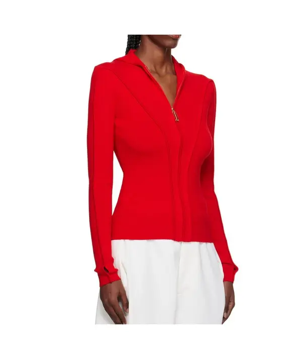 Victoria Beckham Zip-front Panelled Wool Hooded Cardigan