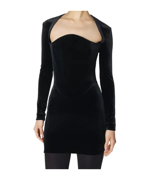 MUGLER Long-sleeve Sweetheart Neckline Mini Dress - Black