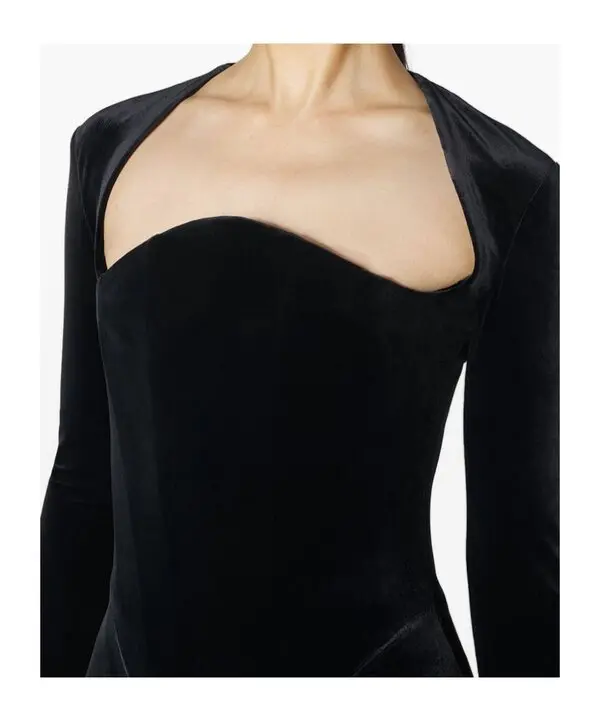 MUGLER Long-sleeve Sweetheart Neckline Mini Dress - Black