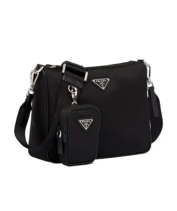 Prada Logo Plaque Zipped Messenger Bag - Black