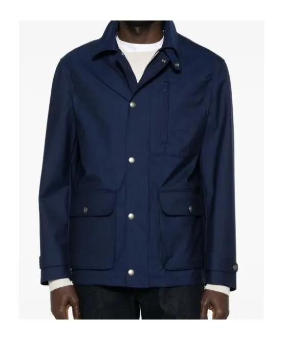 Brunello Cucinelli Buttoned Jacket With Flap Pockets - Navy Blue
