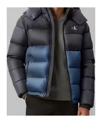 Calvin Klein Hooded Color-blocked Puffer Jacket - Black