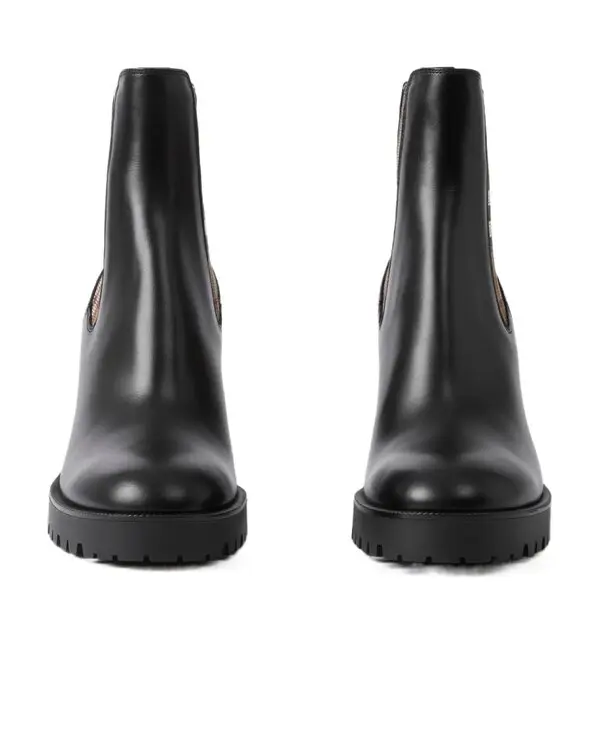 Burberry Checked Panel High Block Heel Boots - Black