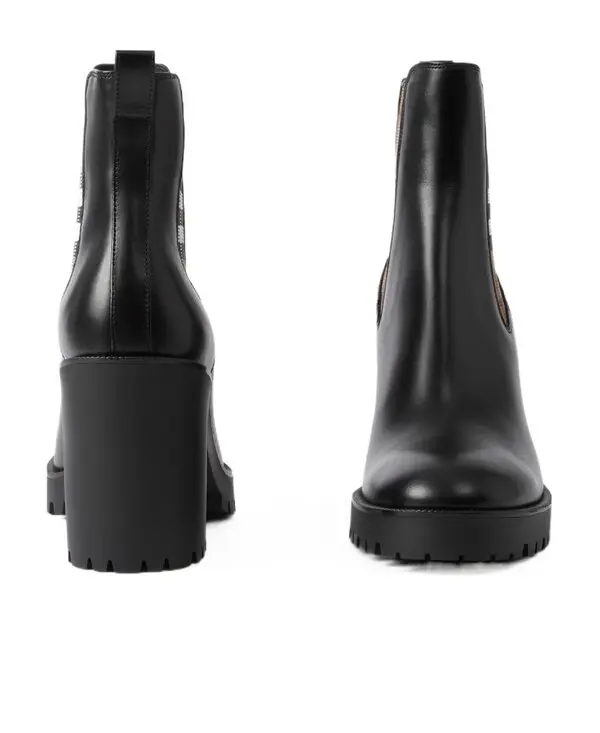 Burberry Checked Panel High Block Heel Boots - Black