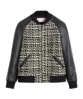 Valentino Garavani Chez Zip-up Bomber Jacket With Leather Accents - Ivory/black